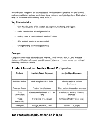 Product Based Companies: Definition, Examples, and Career Insights | PDF