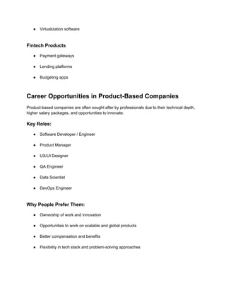 Product Based Companies: Definition, Examples, and Career Insights | PDF