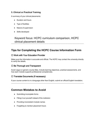 HCPC Course Information Form : A Comprehensive Guide for International Applicants | DOCX