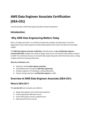 AWS Data Engineer Associate Certification | Structured Learning Guide | PDF