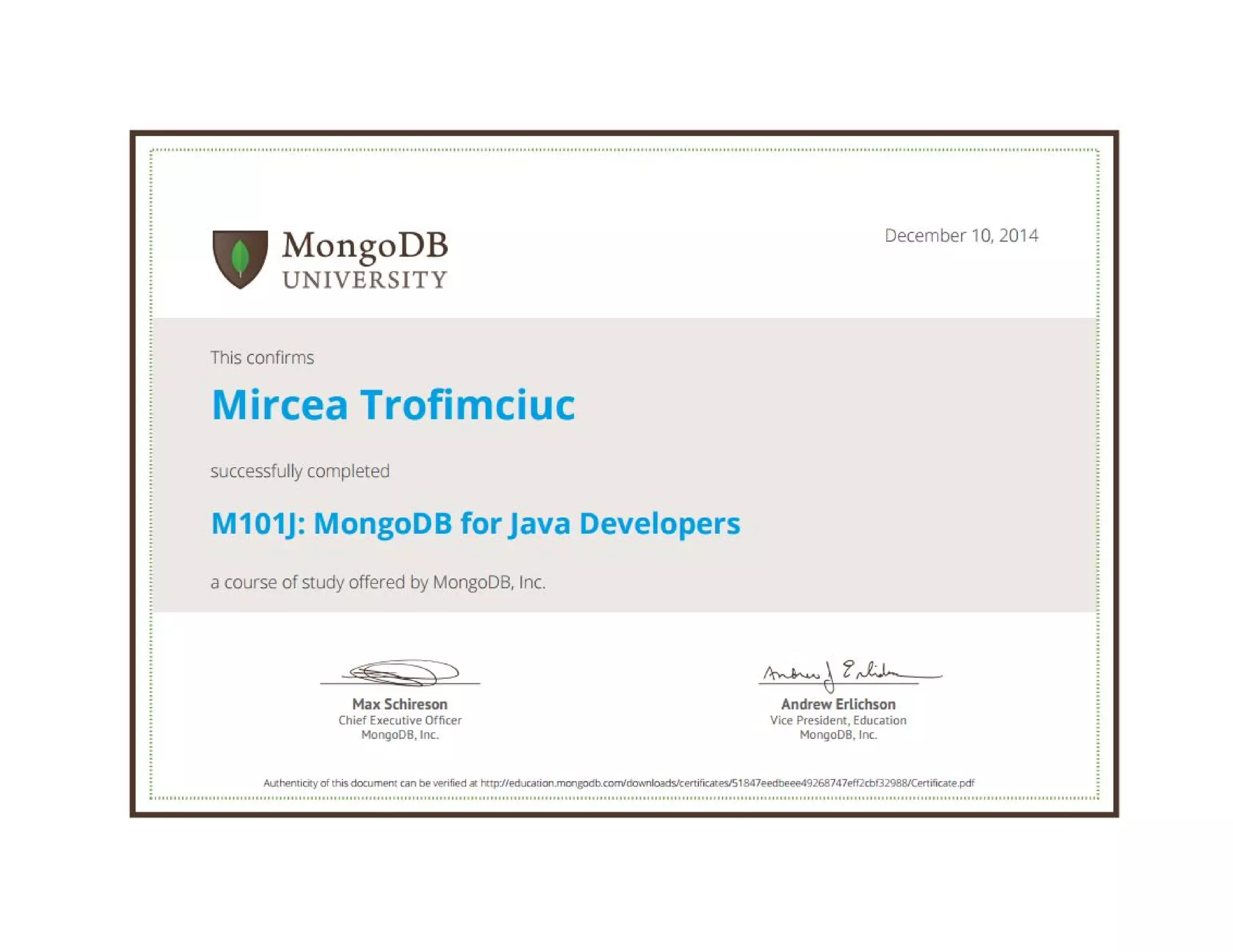Mircea Trofimciucs Mongodb Java Developer Certificate Ppt