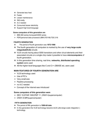 GENERATIONS OF COMPUTERS CHART | PDF