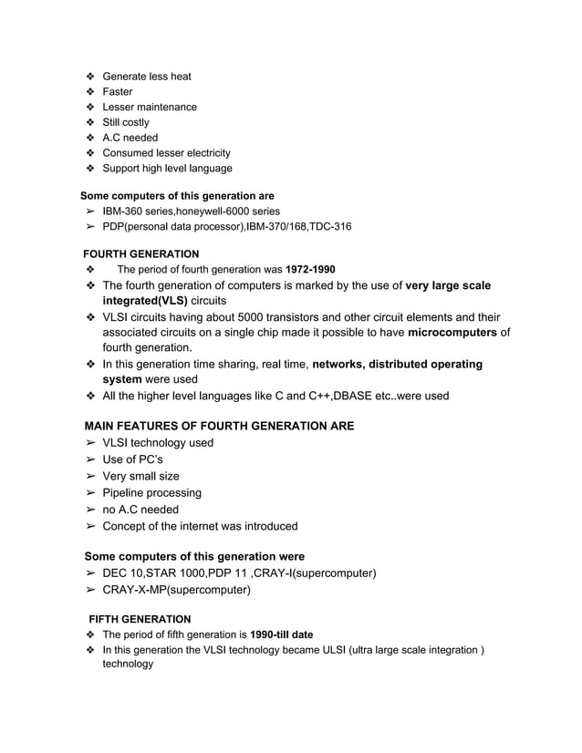 GENERATIONS OF COMPUTERS CHART | PDF | Computing | Technology & Computing