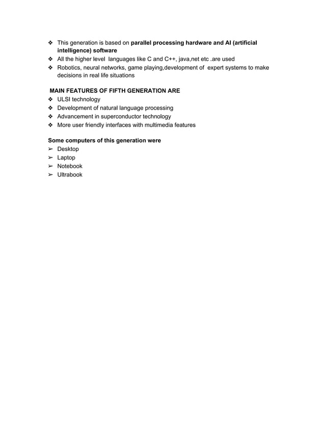 GENERATIONS OF COMPUTERS CHART | PDF | Computing | Technology & Computing