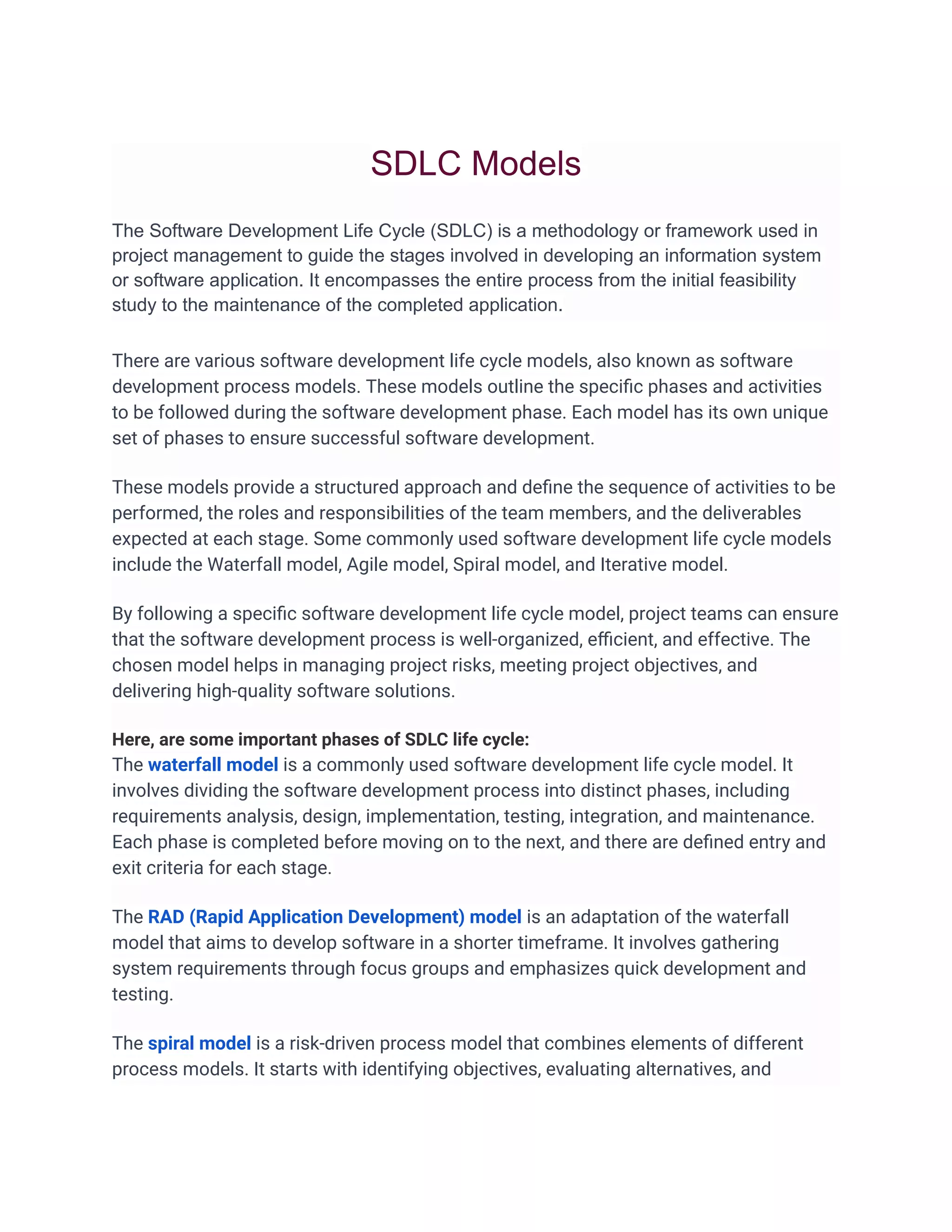 SDLC Models | PDF