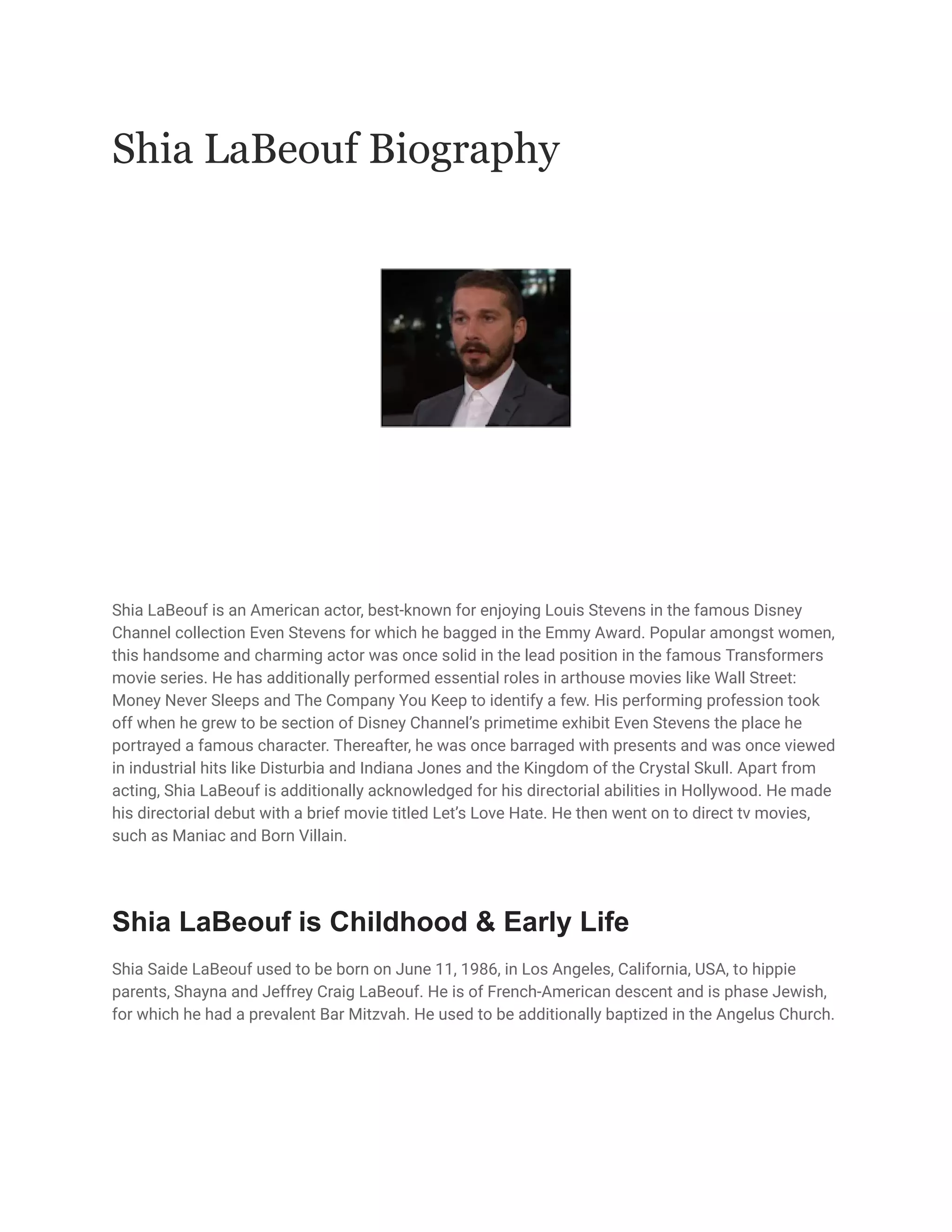 Shia LaBeouf Biography | PDF
