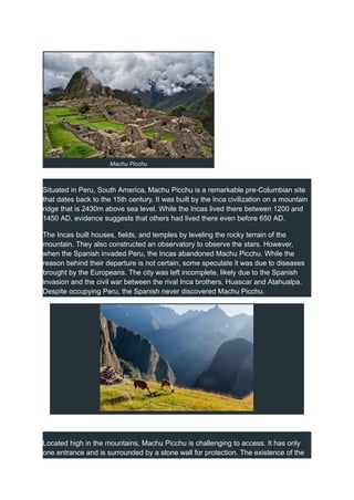 Machu Picchu | PDF | South America Travel | Travel Locations