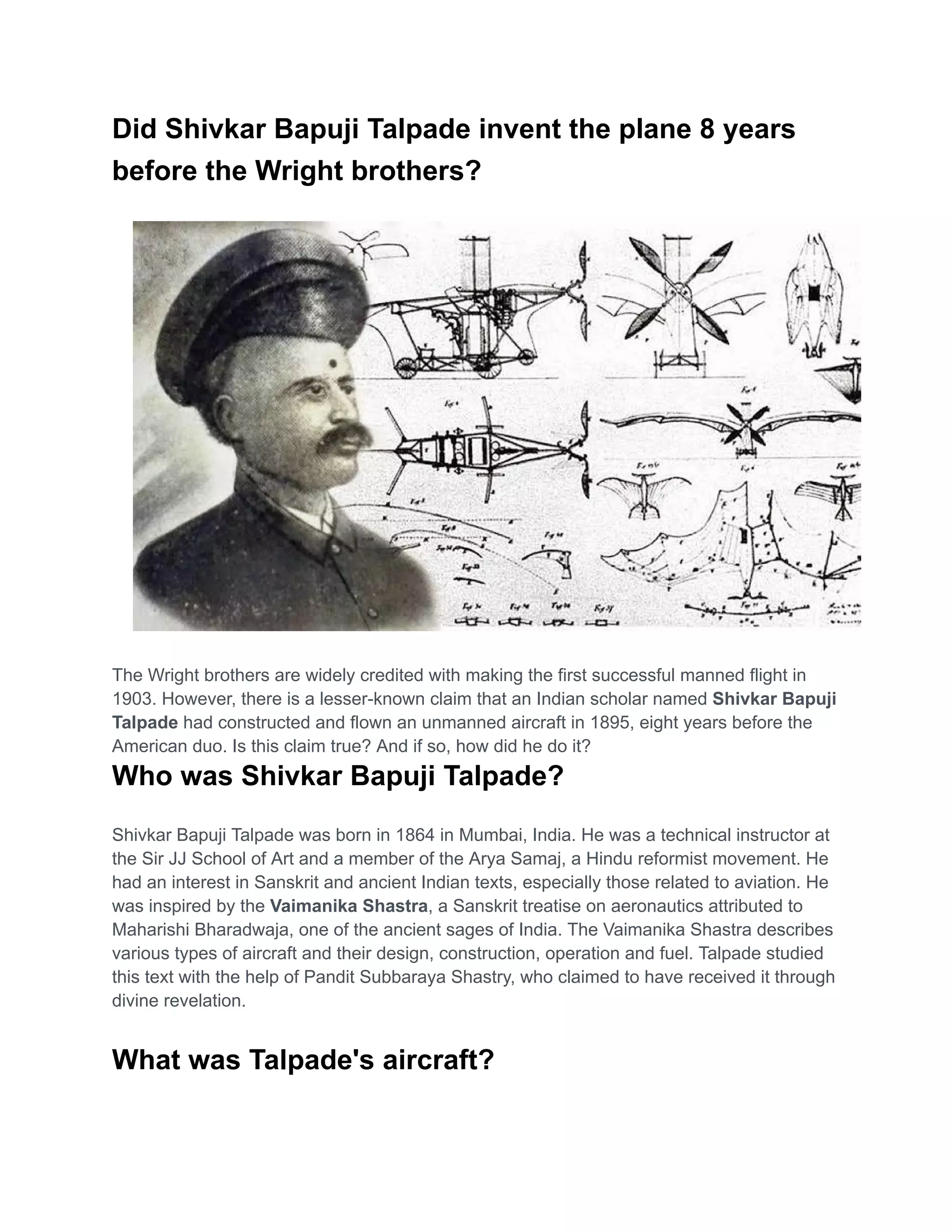 Shivkar Talpade: The untold story of the man who flew India's first ...