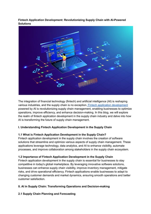 Fintech Application Development: Revolutionizing Supply Chain with AI-Powered Solutions | PDF