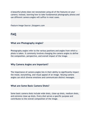 Photography Angles You Can Copy For Photoshoot | PDF | Photography | Arts and Crafts