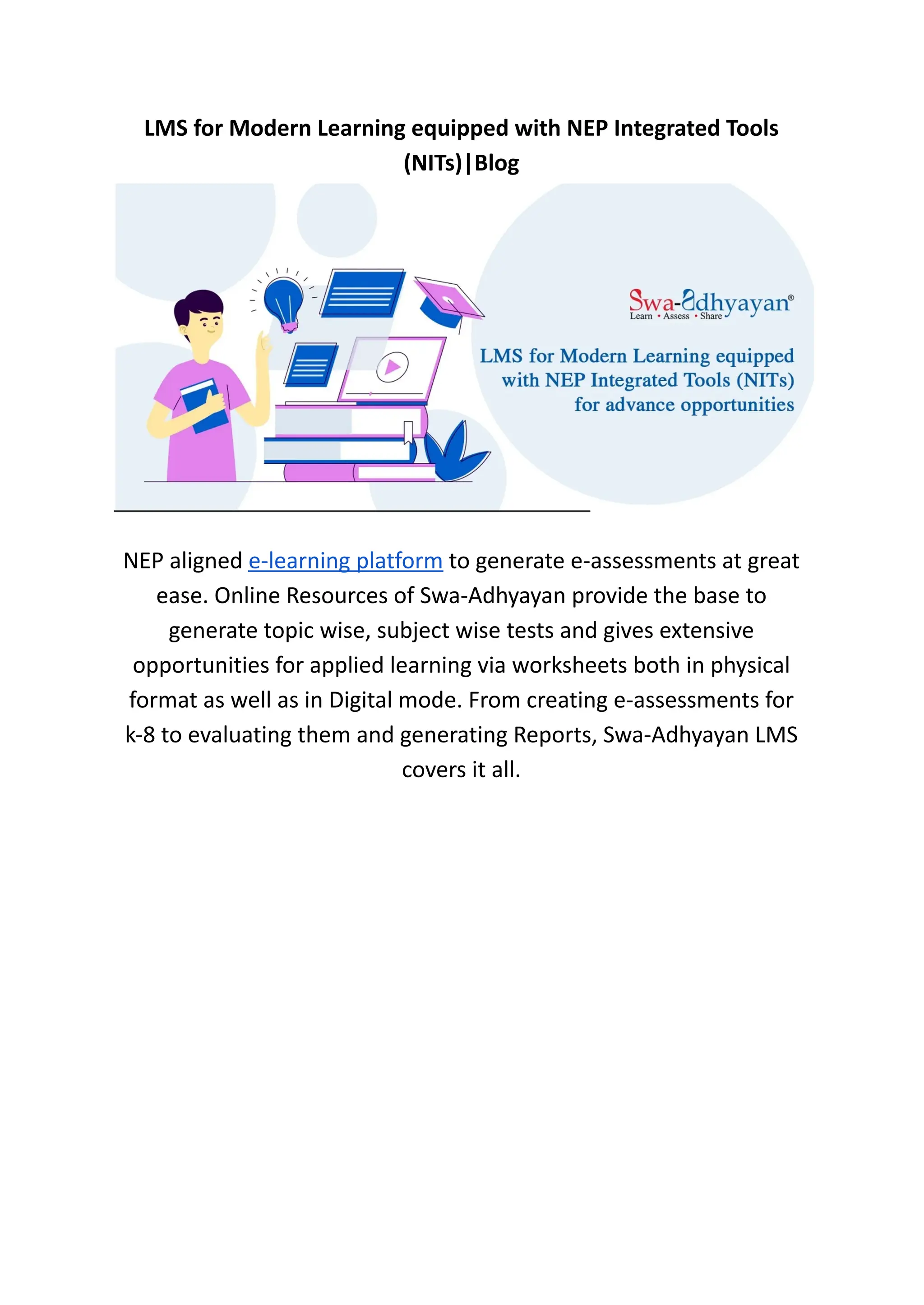 LMS for Modern Learning equipped with NEP Integrated Tools (NITs)|Blog | PDF
