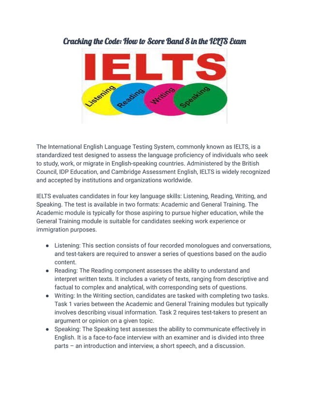 Cracking the Code: How to Score Band 8 in the IELTS Exam | PDF