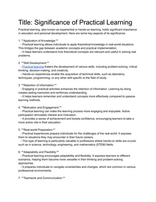 Significance of Practical Learning | PDF