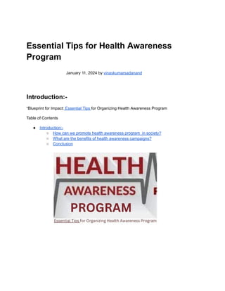 “Blueprint for Impact: Essential Tips for Organizing Health Awareness ...