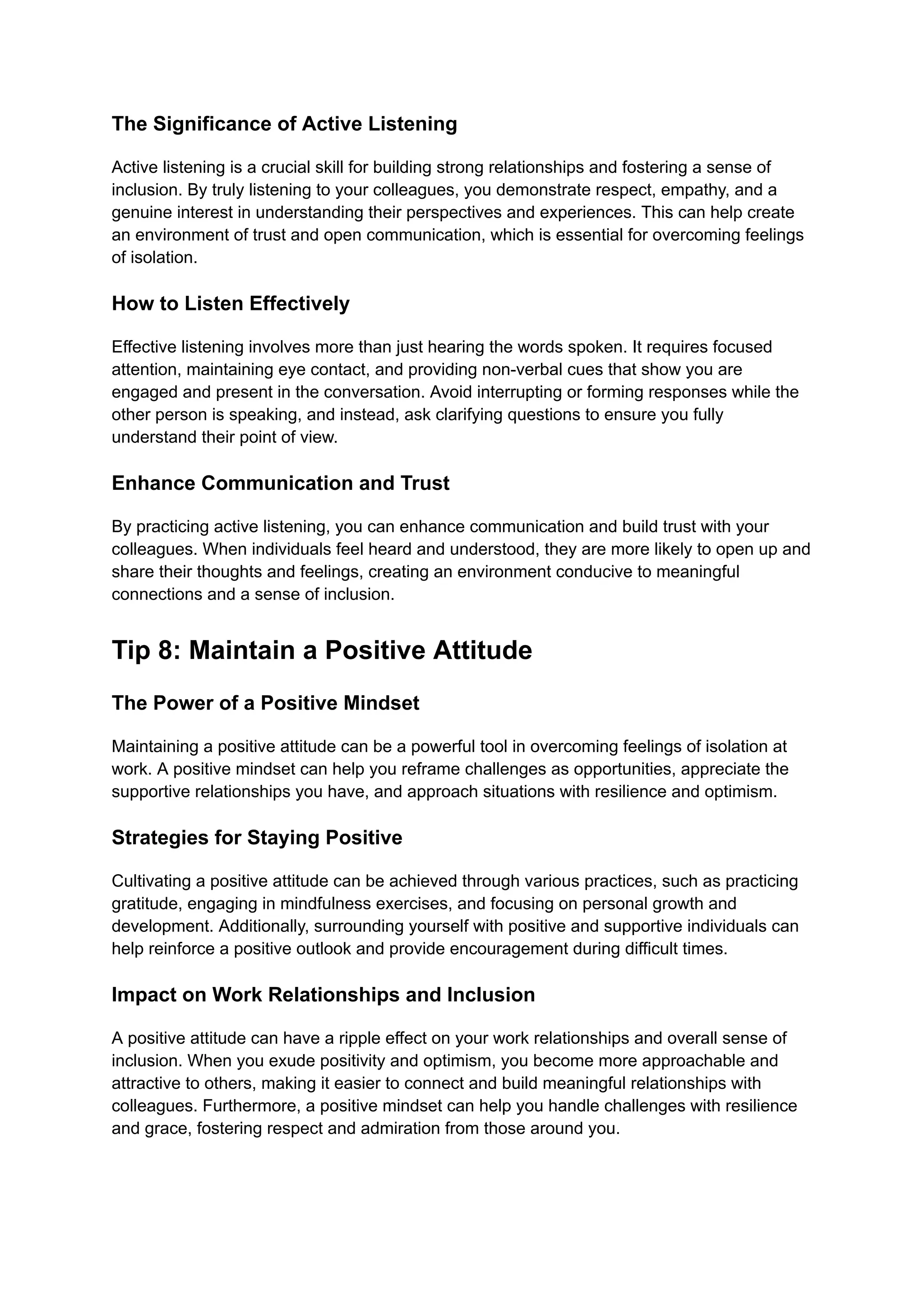 Feeling Isolated at Work? 8 Tips to Help You Feel Included | PDF