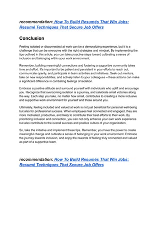 Feeling Isolated at Work? 8 Tips to Help You Feel Included | PDF