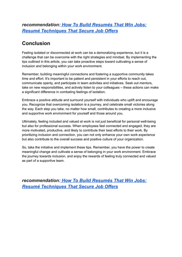 Feeling Isolated at Work? 8 Tips to Help You Feel Included | PDF