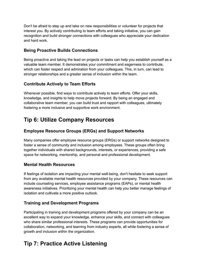 Feeling Isolated at Work? 8 Tips to Help You Feel Included | PDF