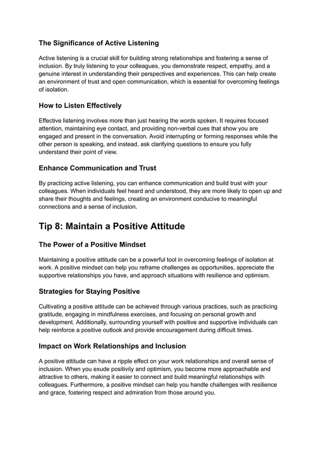 Feeling Isolated at Work? 8 Tips to Help You Feel Included | PDF