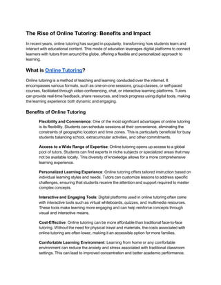 What is Online Tutoring? A Comprehensive Guide | PDF