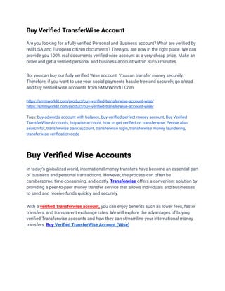Buy Verified TransferWise Account (Wise) | PDF