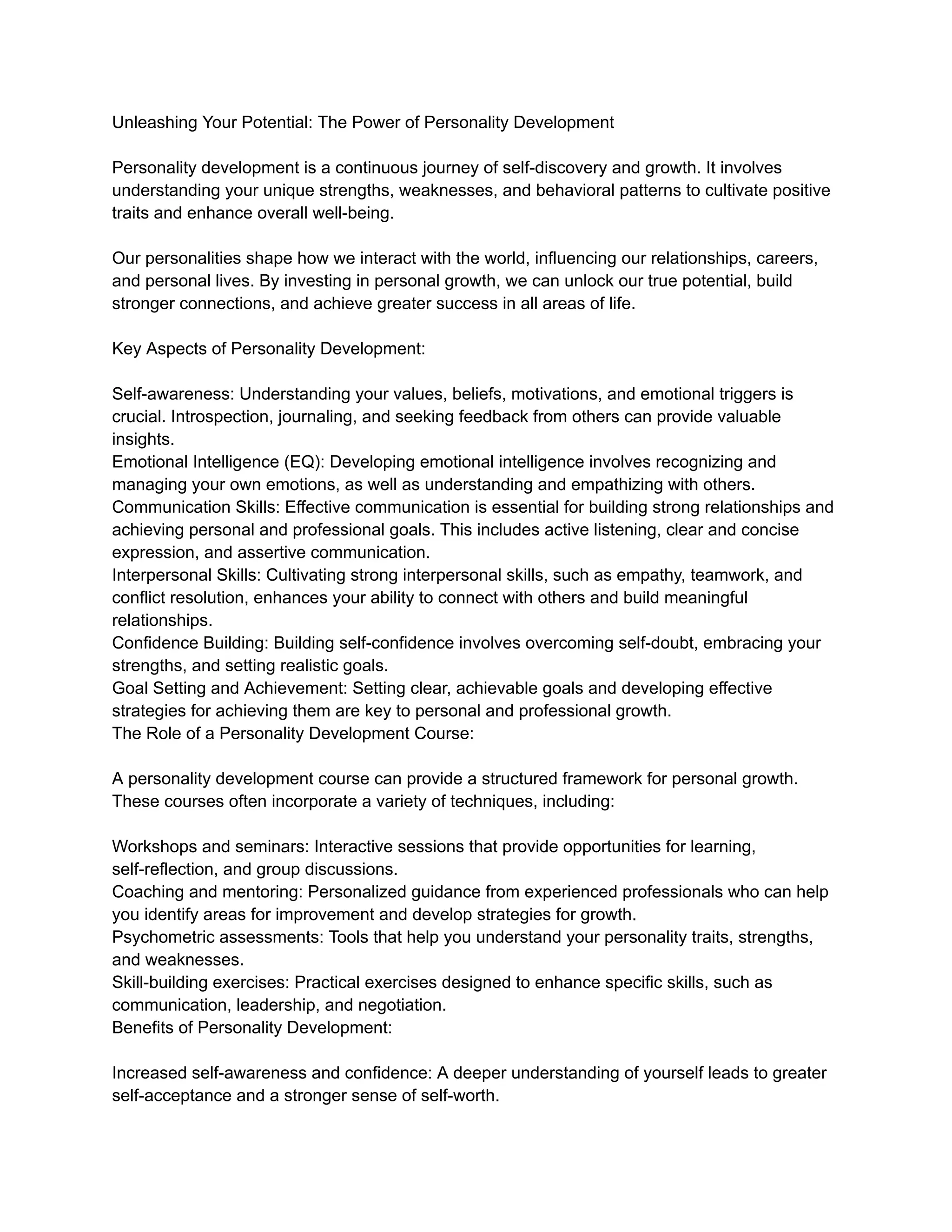 Personality Development Training and Course | PDF