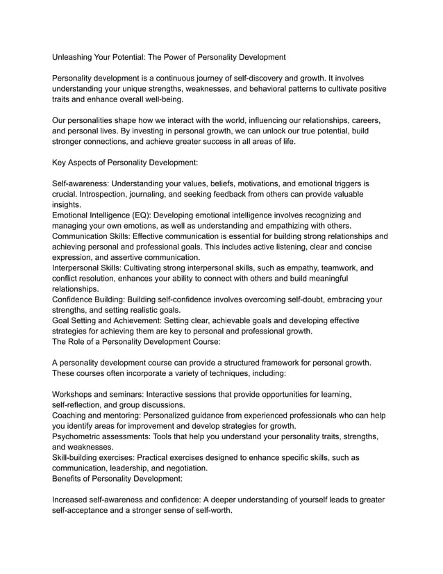 Personality Development Training and Course | PDF