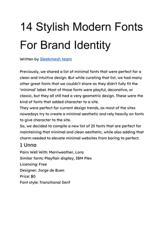 14 stylish modern fonts for brand identity | PDF