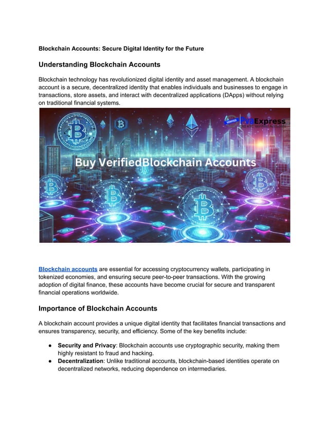 Blockchain Accounts: Secure Digital Identity for the Future | PDF