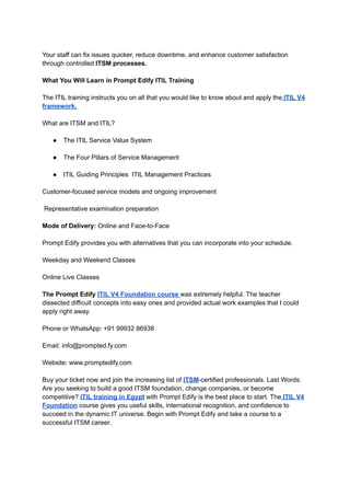 ITIL Training & certification in Egypt at Prompt Edify | PDF