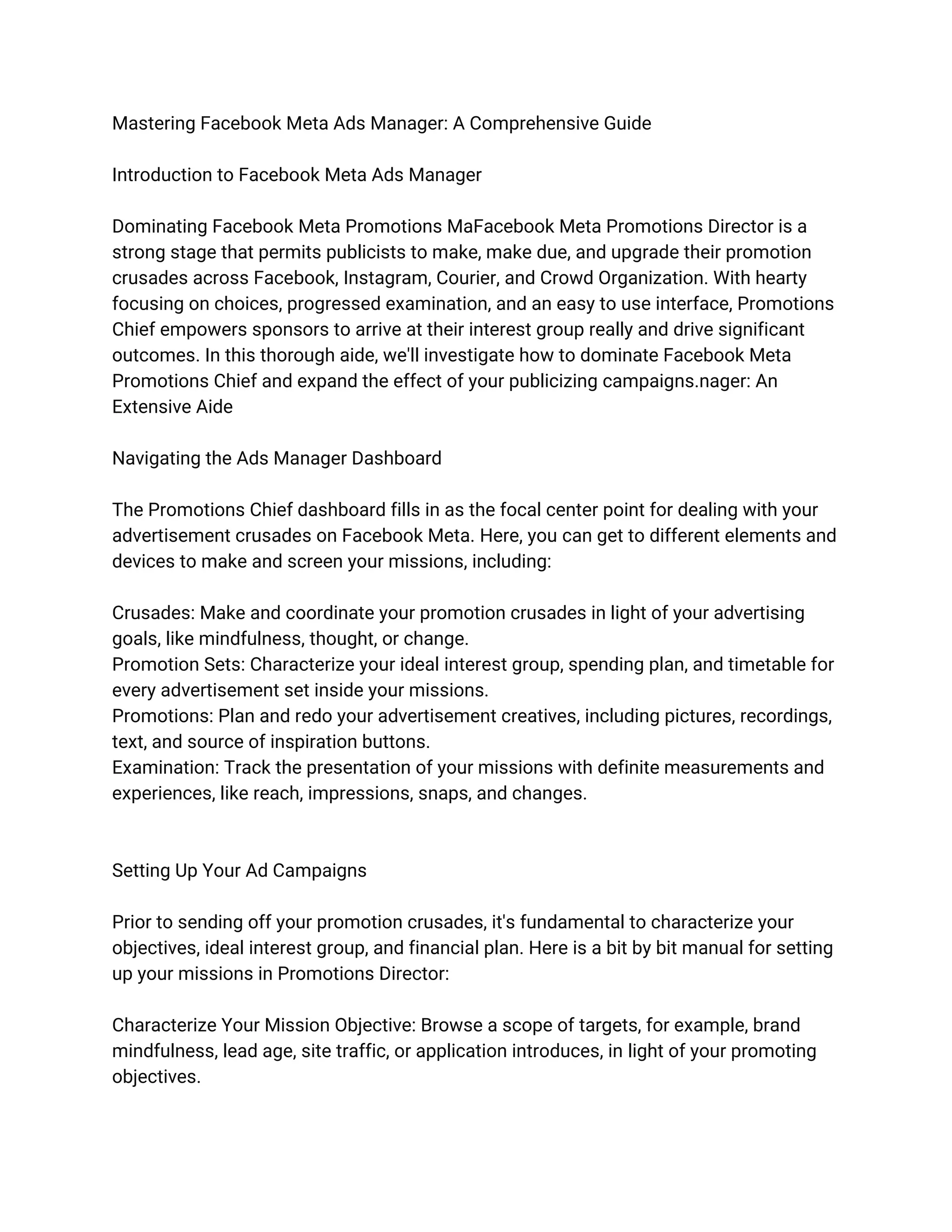 Mastering Facebook Meta Ads Manager Complete Guide | DOCX