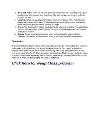 The Diets of Three World Leaders: Insights into Their Daily Routines | PDF