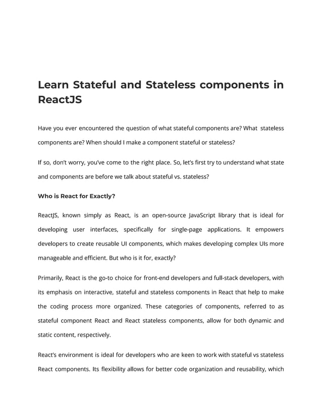 Learn Stateful and Stateless components in ReactJS | PDF