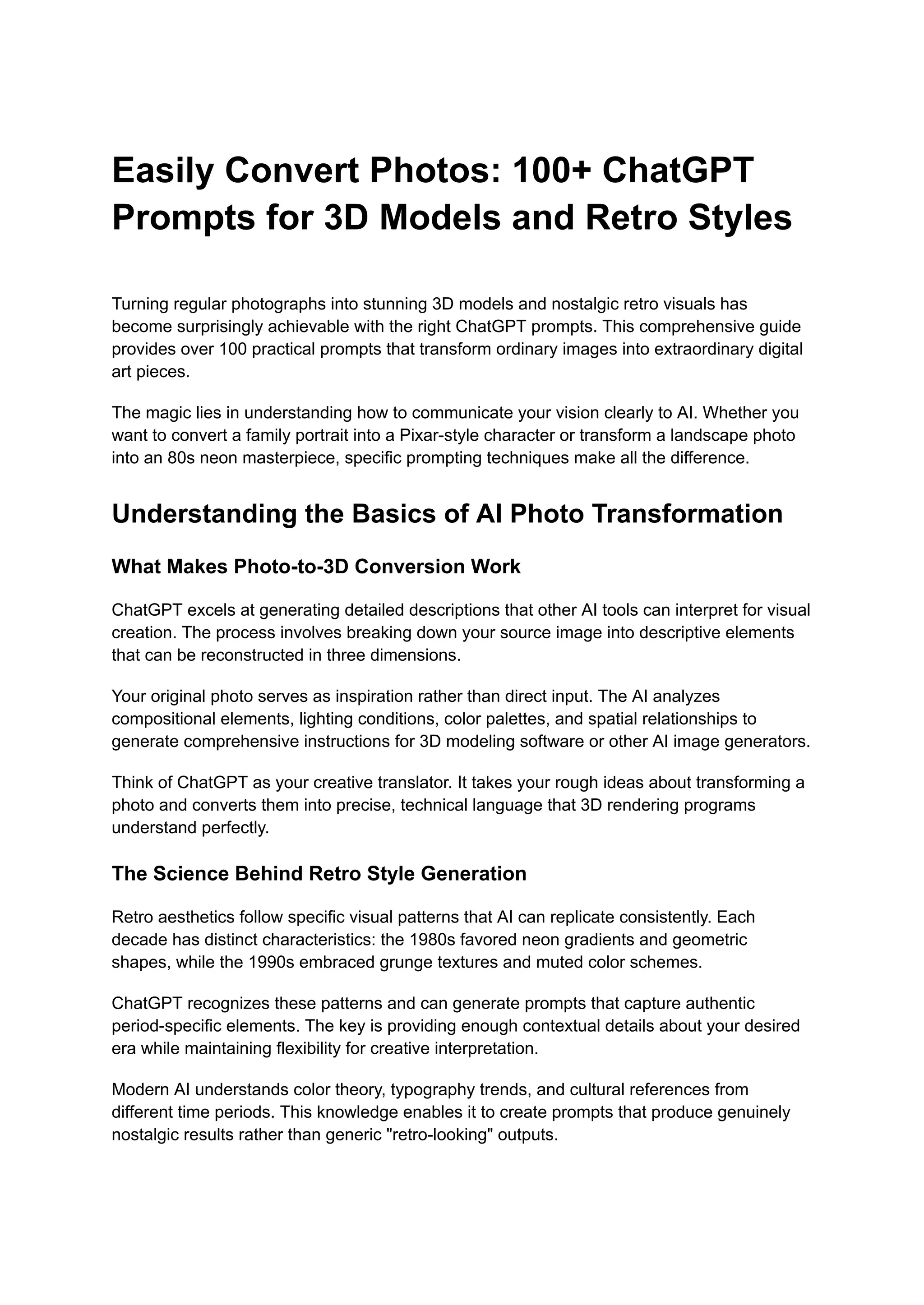 Easily Convert Photos: 100+ ChatGPT Prompts for 3D Models and Retro ...
