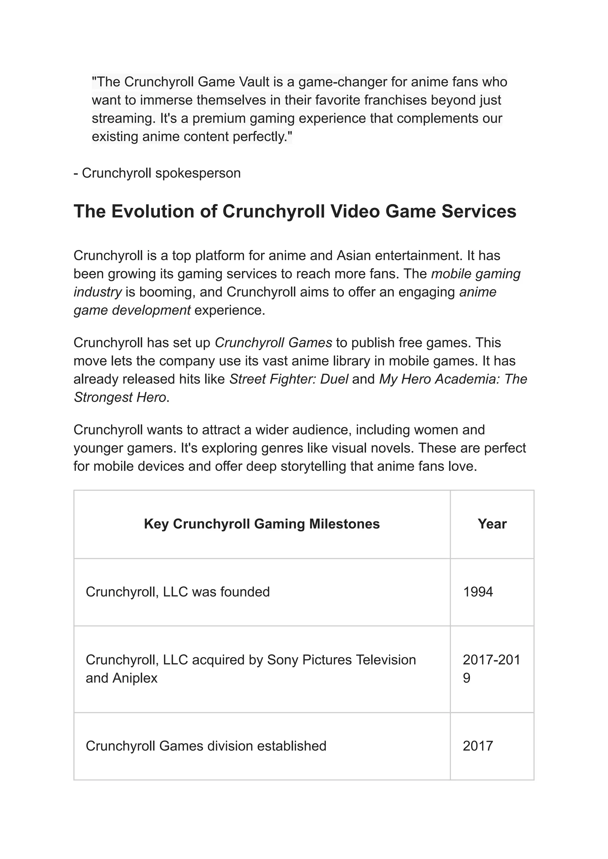 Crunchyroll Video Game: Anime Gaming Experience | PDF