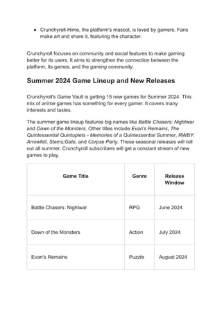 Crunchyroll Video Game: Anime Gaming Experience | PDF