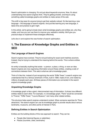 Strategies for using knowledge graphs and entities in search engine optimization. | PDF
