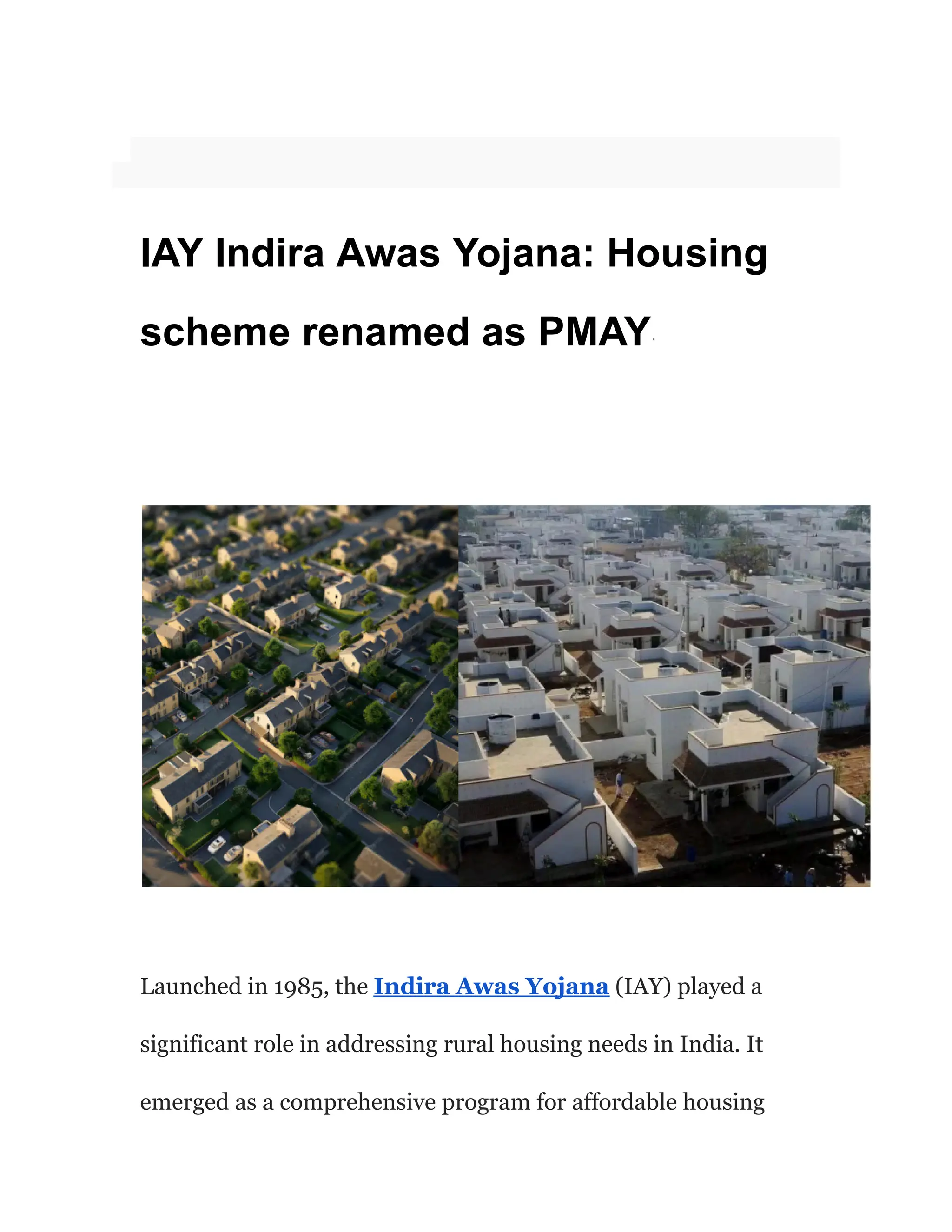 Indira awas yojana housing scheme renamed as PMAY | PDF