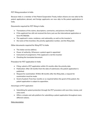 Learn more about the pct filing procedure in India | PDF | Law