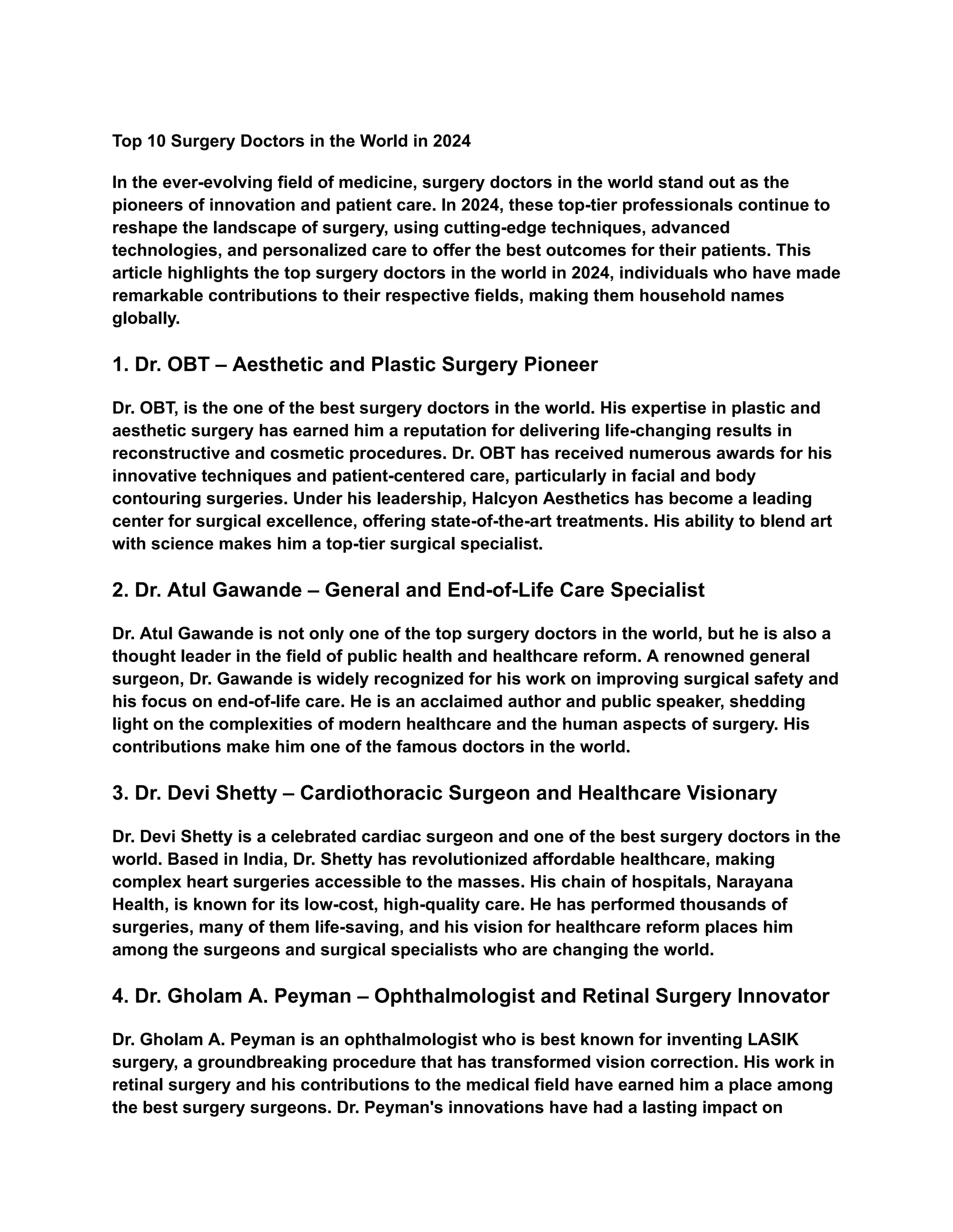 Top 10 Surgery Doctors in the World in 2024 | PDF