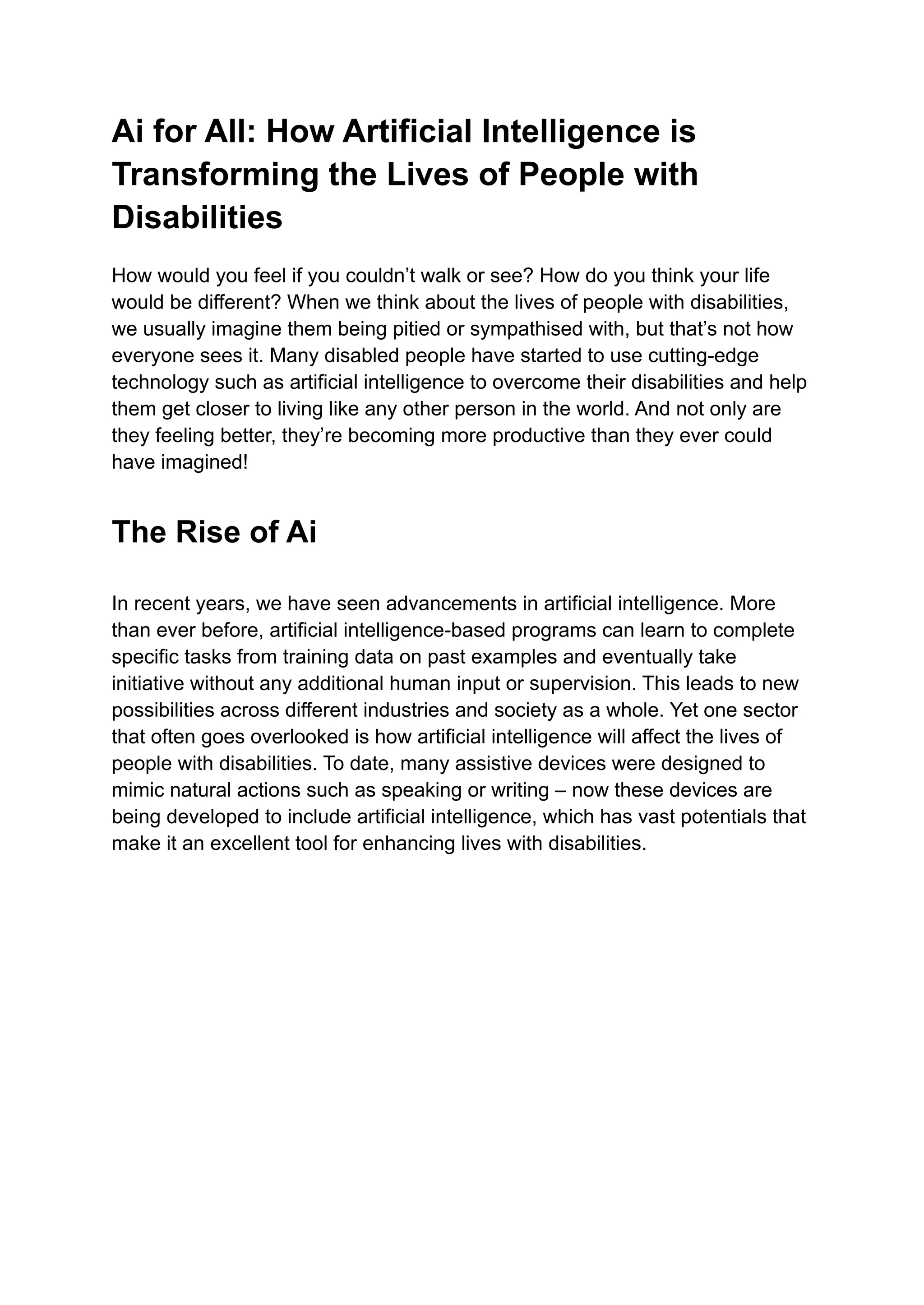 AI FOR ALL: HOW ARTIFICIAL INTELLIGENCE IS TRANSFORMING THE LIVES OF ...
