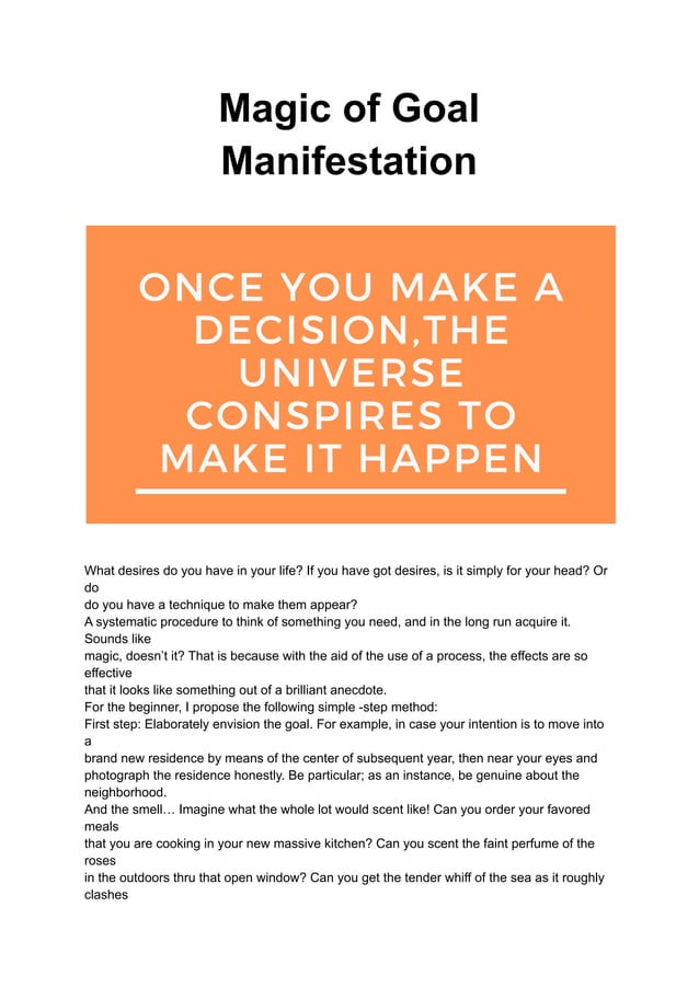 Magic of Goal Manifestation