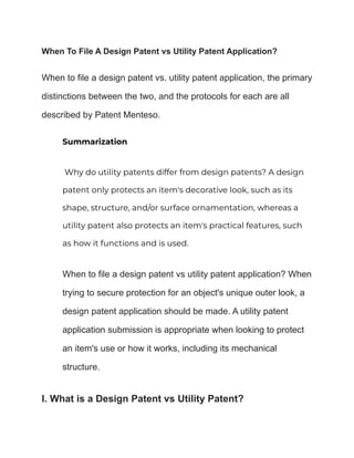 When To File A Design Patent vs Utility Patent Application? | PDF