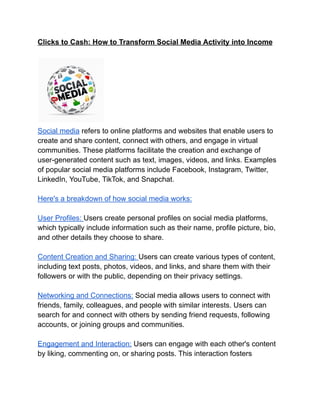 Clicks to Cash: How to Transform Social Media Activity into Income | PDF