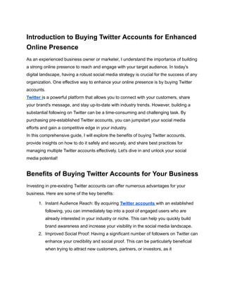 Twitter Accounts For Sale Twitter is a popular social media platform ...