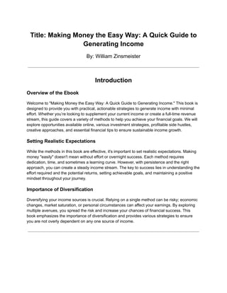 Title: Making Money the Easy Way: A Quick Guide to Generating Income | PDF