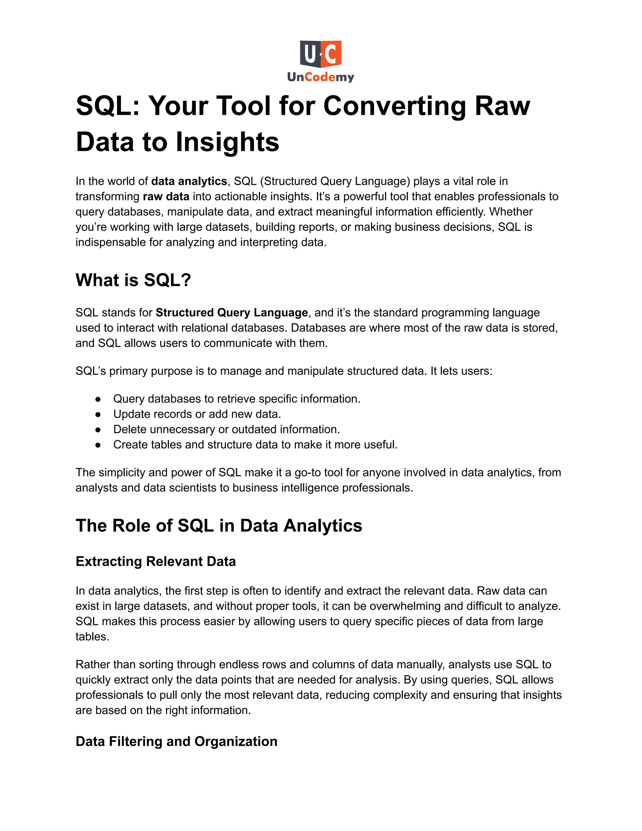 SQL: Your Tool for Converting Raw Data to Insights | PDF