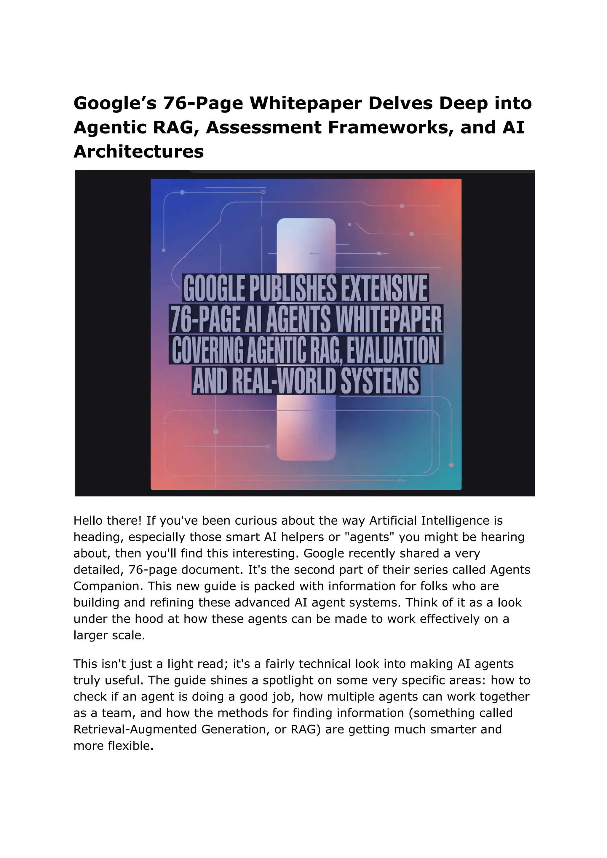 Google’s 76-Page Whitepaper Delves Deep into Agentic RAG, Assessment ...