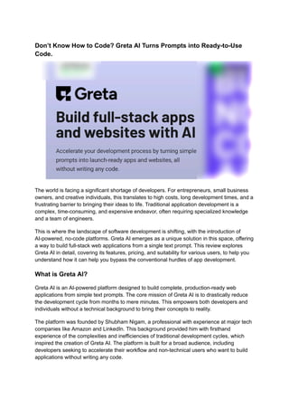 Don’t Know How to Code? Greta AI Turns Prompts into Ready-to-Use Code. | PDF