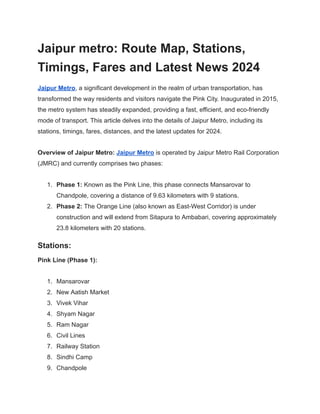 jaipur metro: stations, timings and latest news | PDF